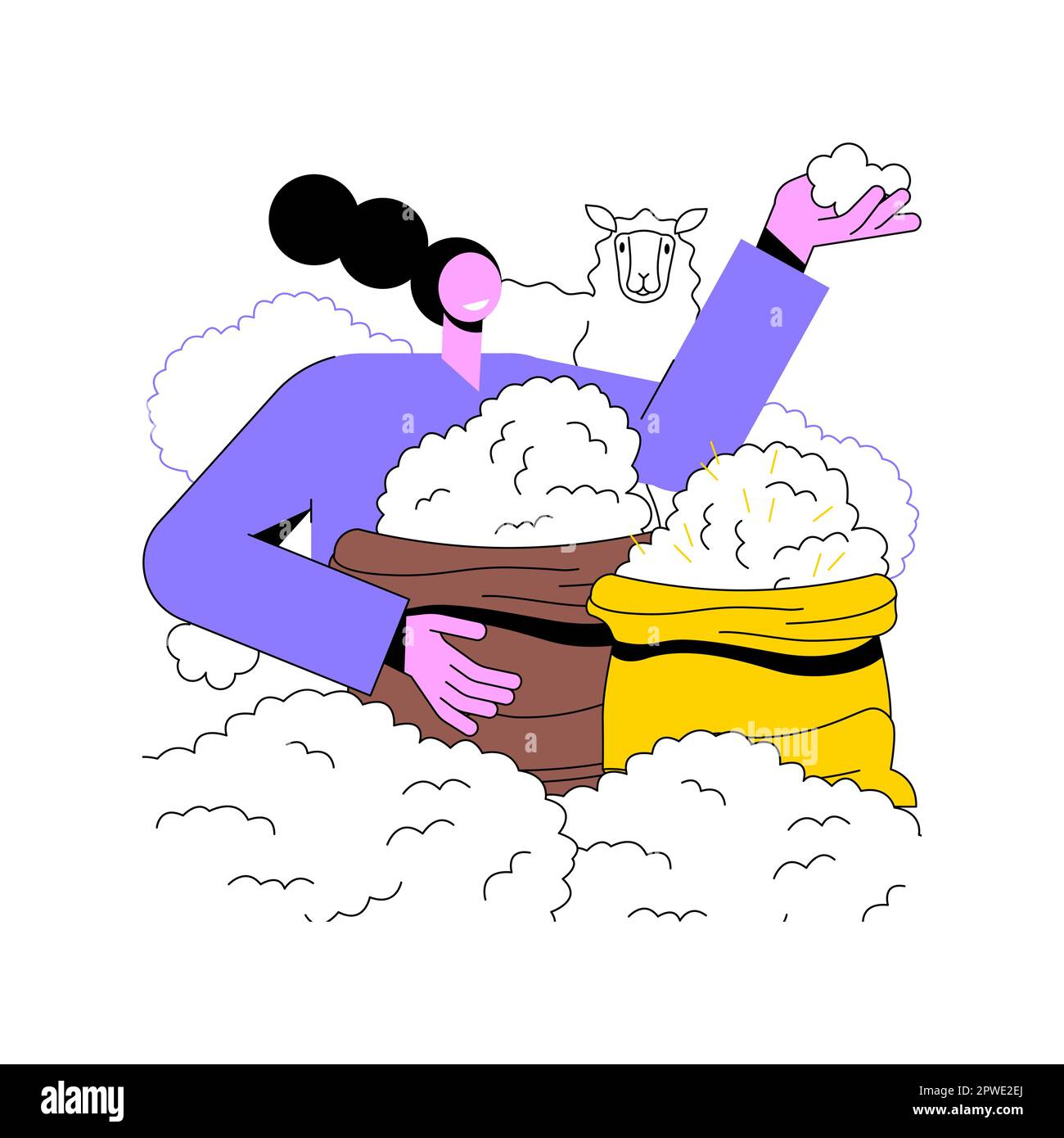 Wool Sorting And Grading Isolated Cartoon Vector Illustrations Smiling Woman Sorts Wool