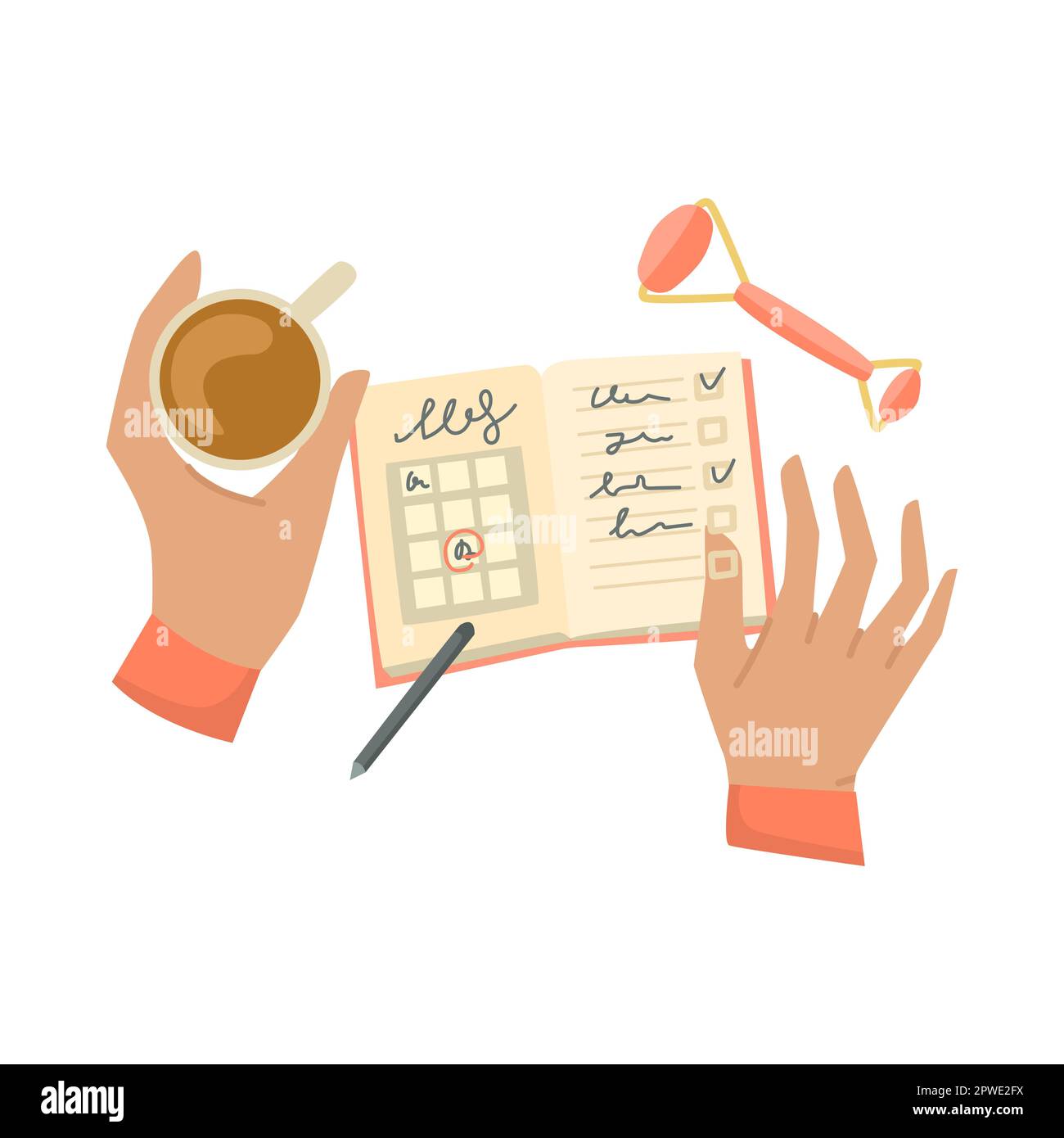 Hands of person with planner or organizer vector illustration Stock ...