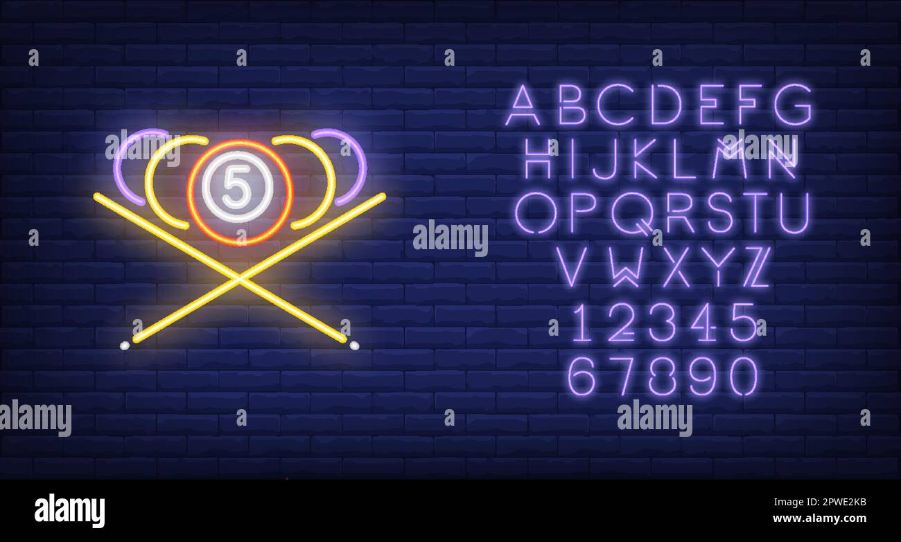 Billiard balls and cues neon sign Stock Vector Image & Art - Alamy