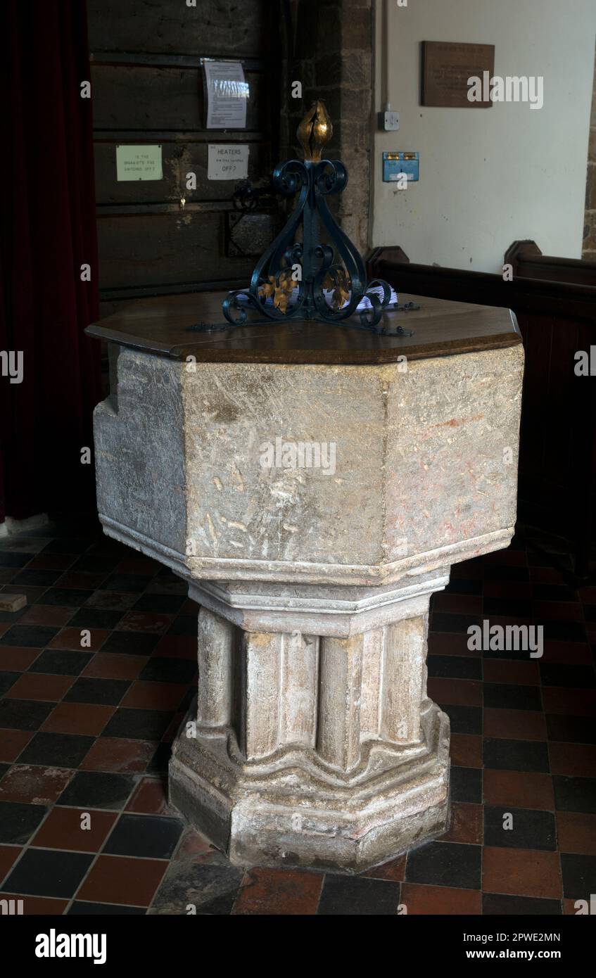 The font, St. Mary`s Church, Ringstead, Northamptonshire, England, UK ...
