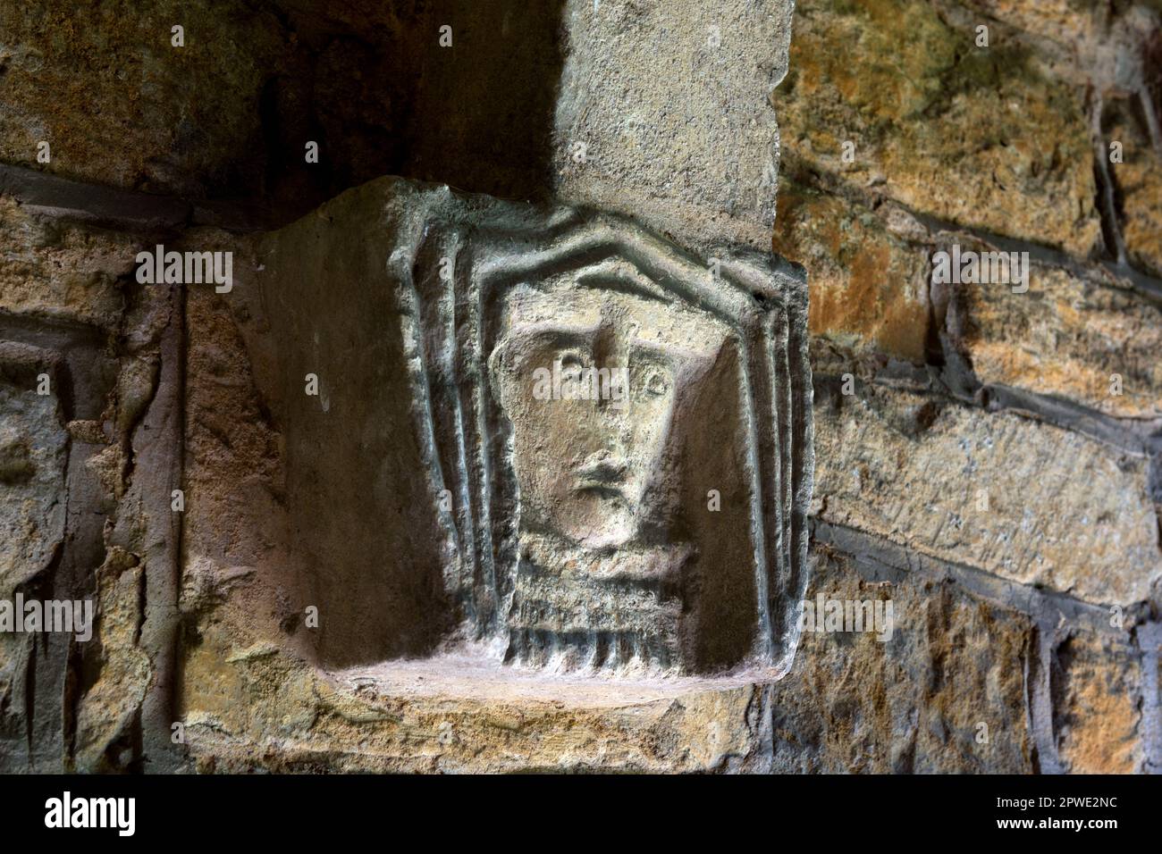 Carved head in the south porch, St. Mary`s Church, Ringstead ...