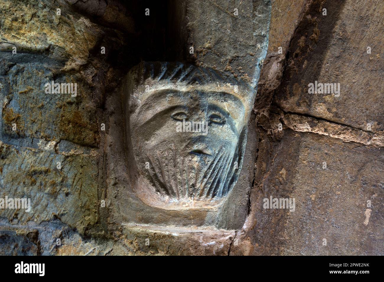 Carved head in the south porch, St. Mary`s Church, Ringstead ...