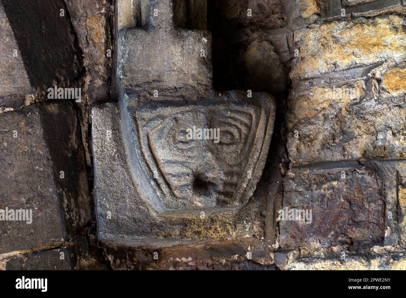 Carved head in the south porch, St. Mary`s Church, Ringstead ...
