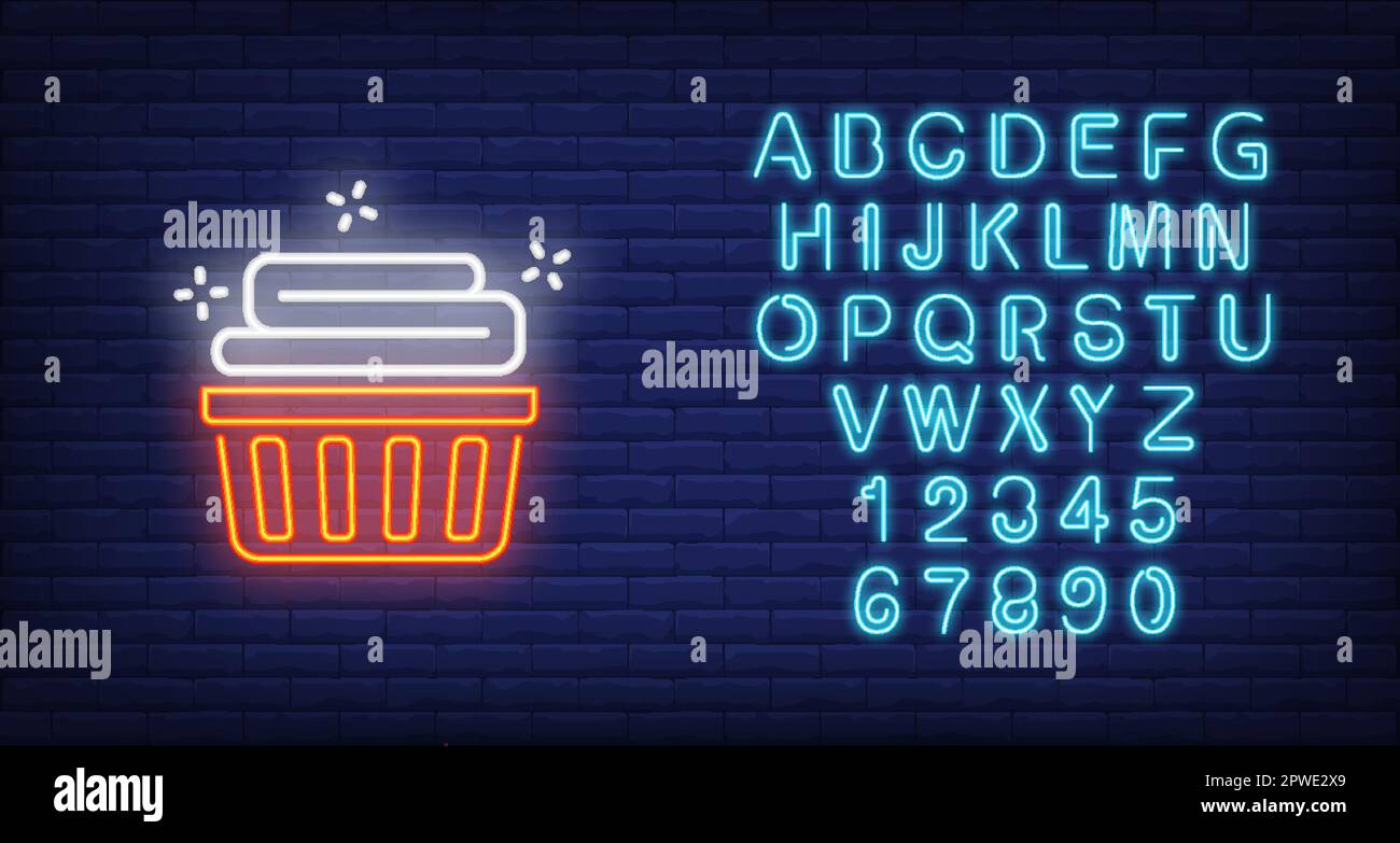 Basket with clean linen neon sign Stock Vector Image & Art - Alamy