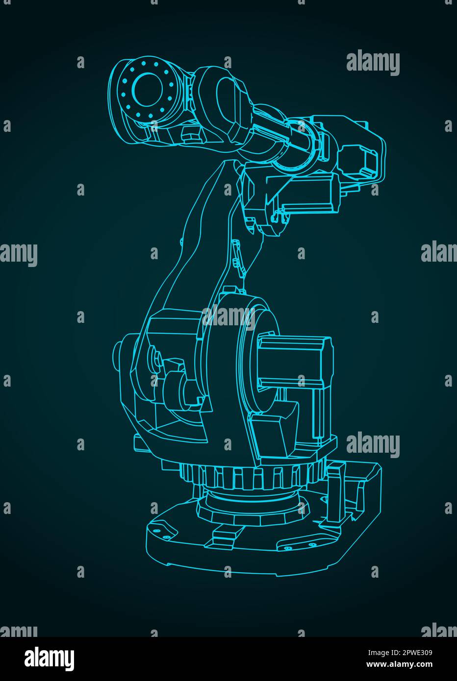 Stylized vector illustration of blueprint of industrial robot Stock ...
