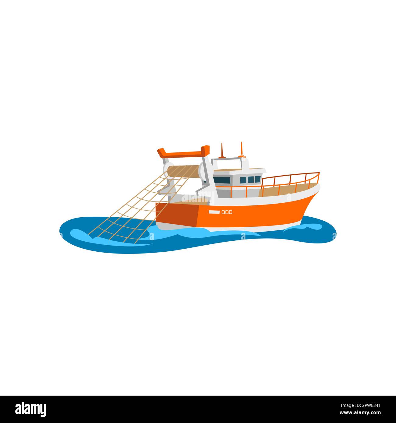 Fishing orange boat cartoon illustration Stock Vector Image & Art - Alamy