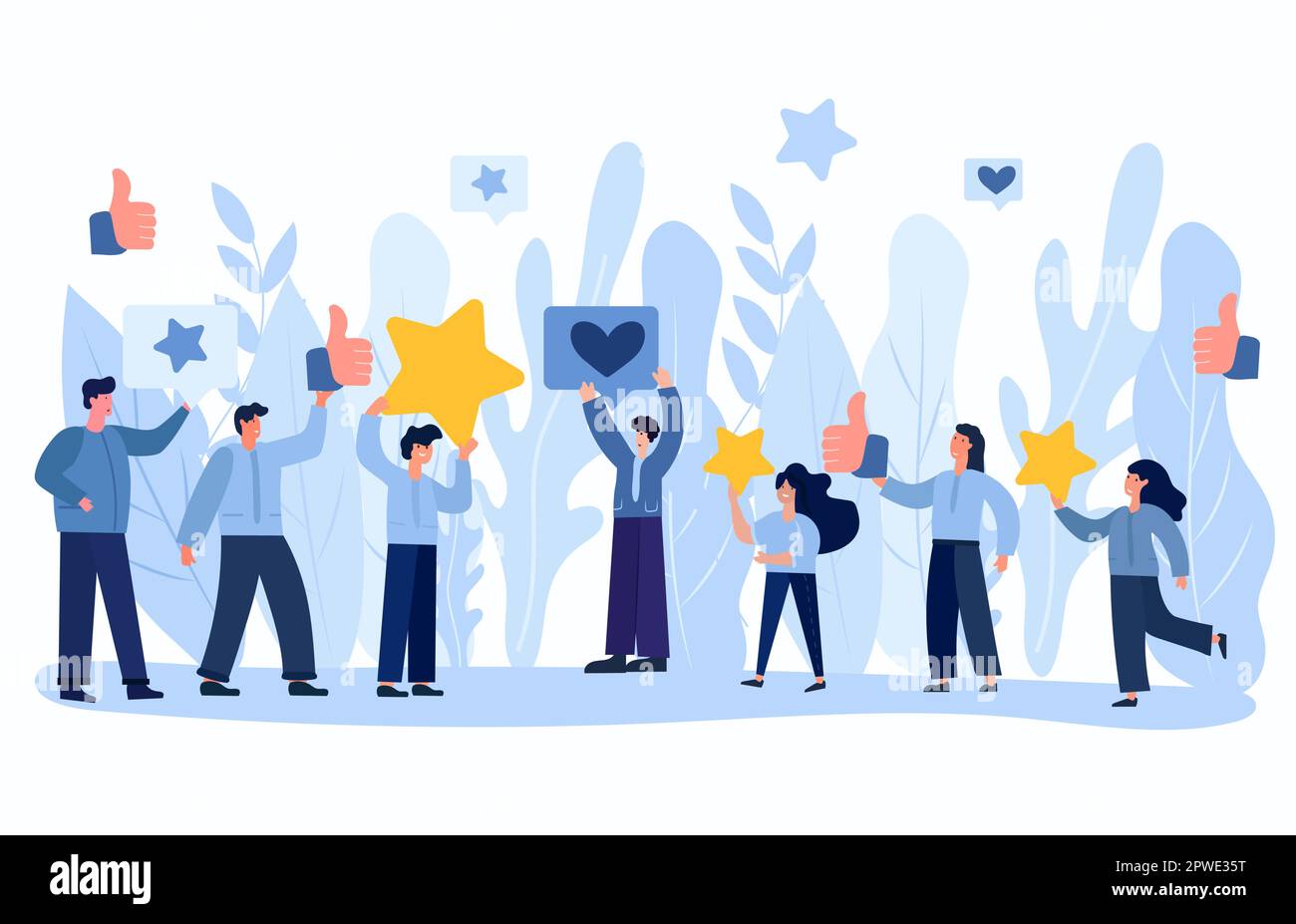 Illustration of people characters giving five-star feedback through ...
