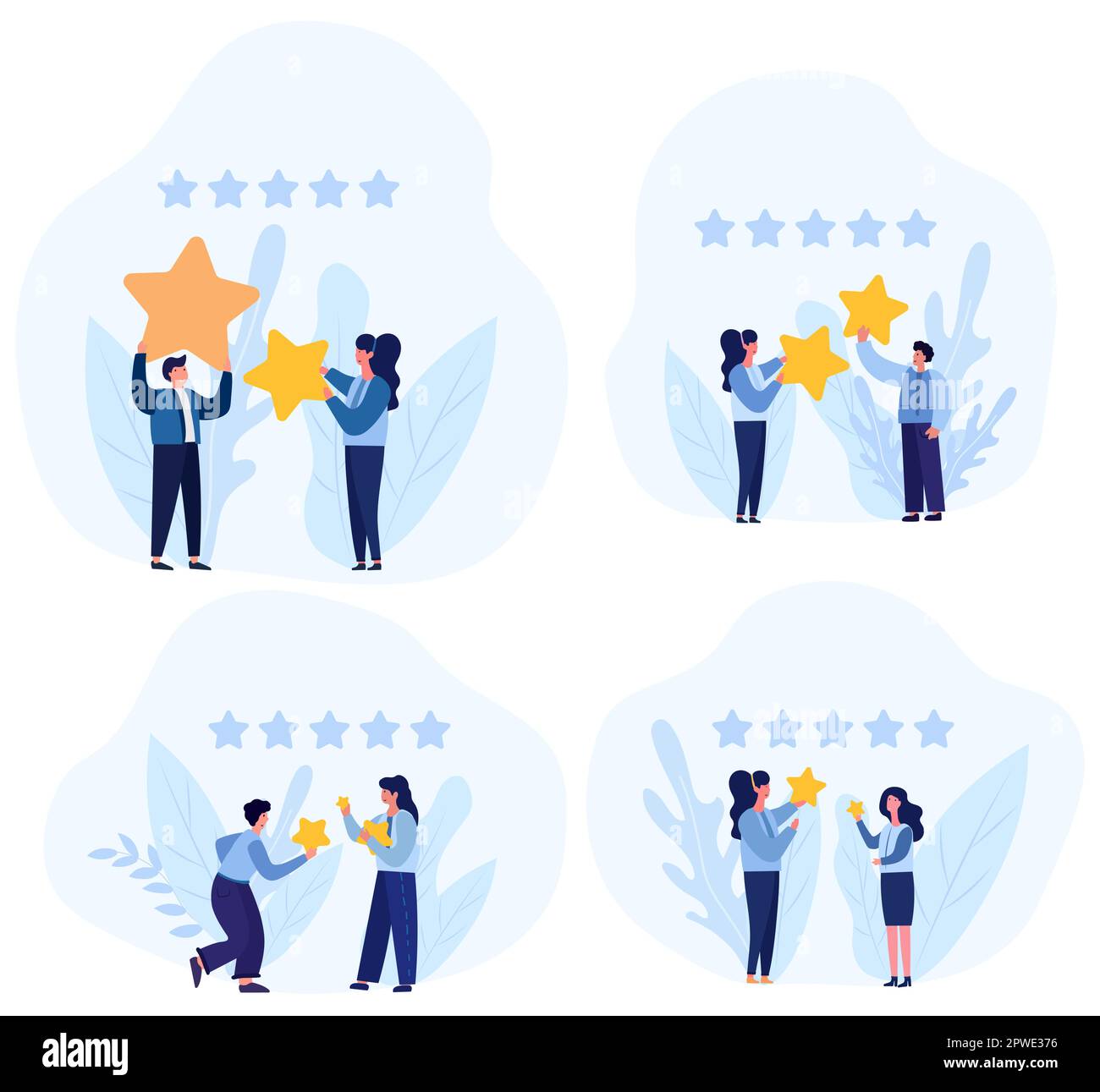 The people characters giving five star feedback represent the ...