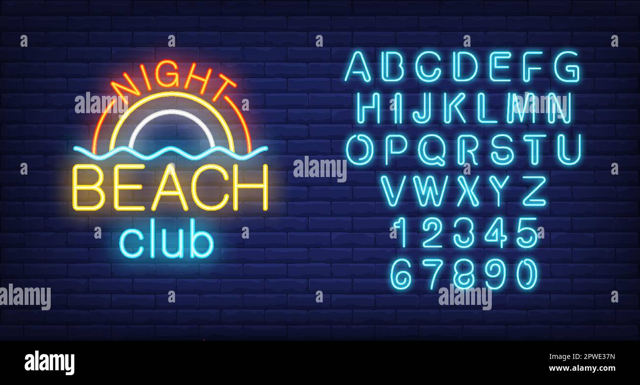 Night Beach Club lettering and rainbow. Neon sign Stock Vector Image ...