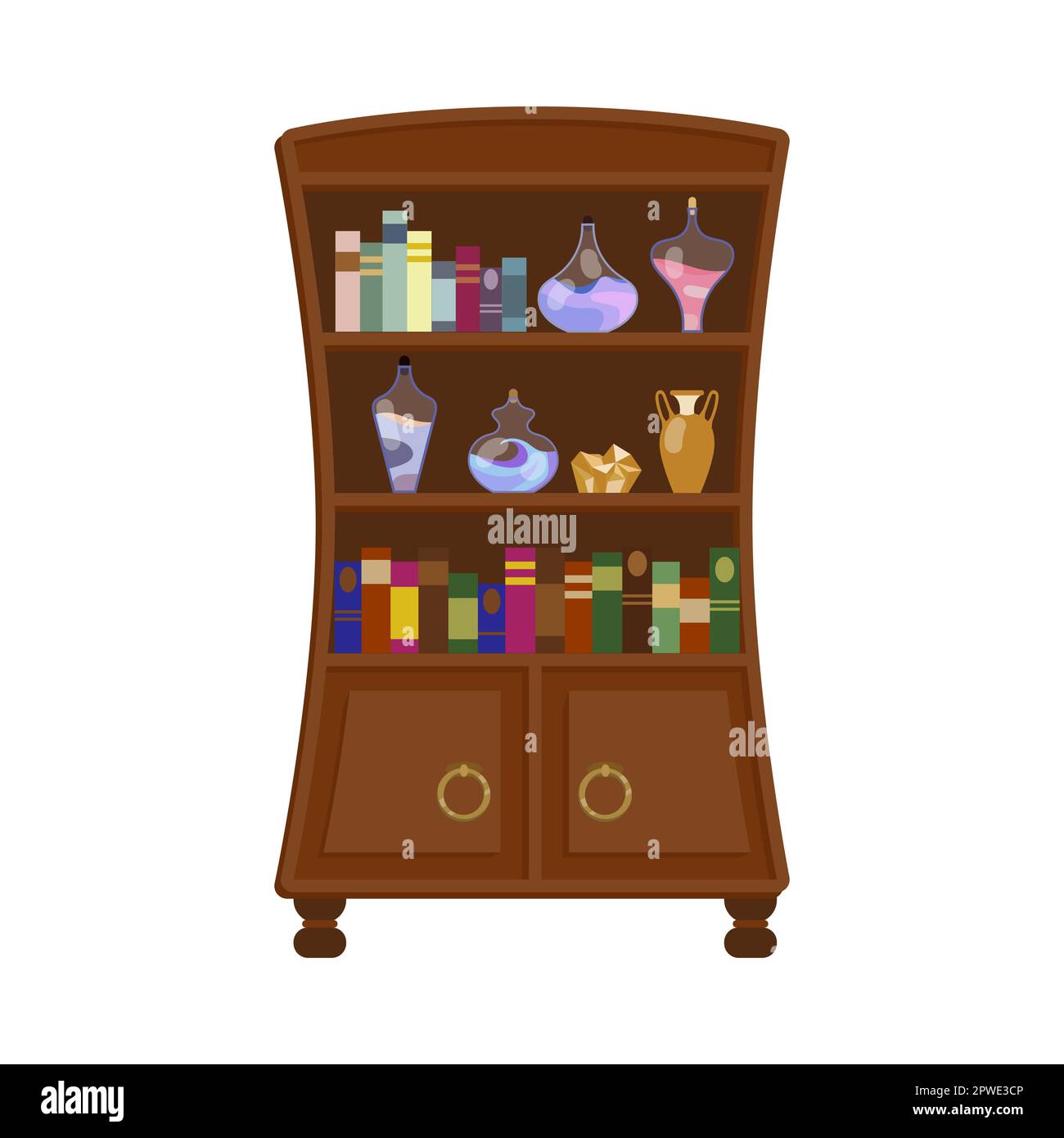 Cupboard with books and potion flasks cartoon illustration Stock Vector ...