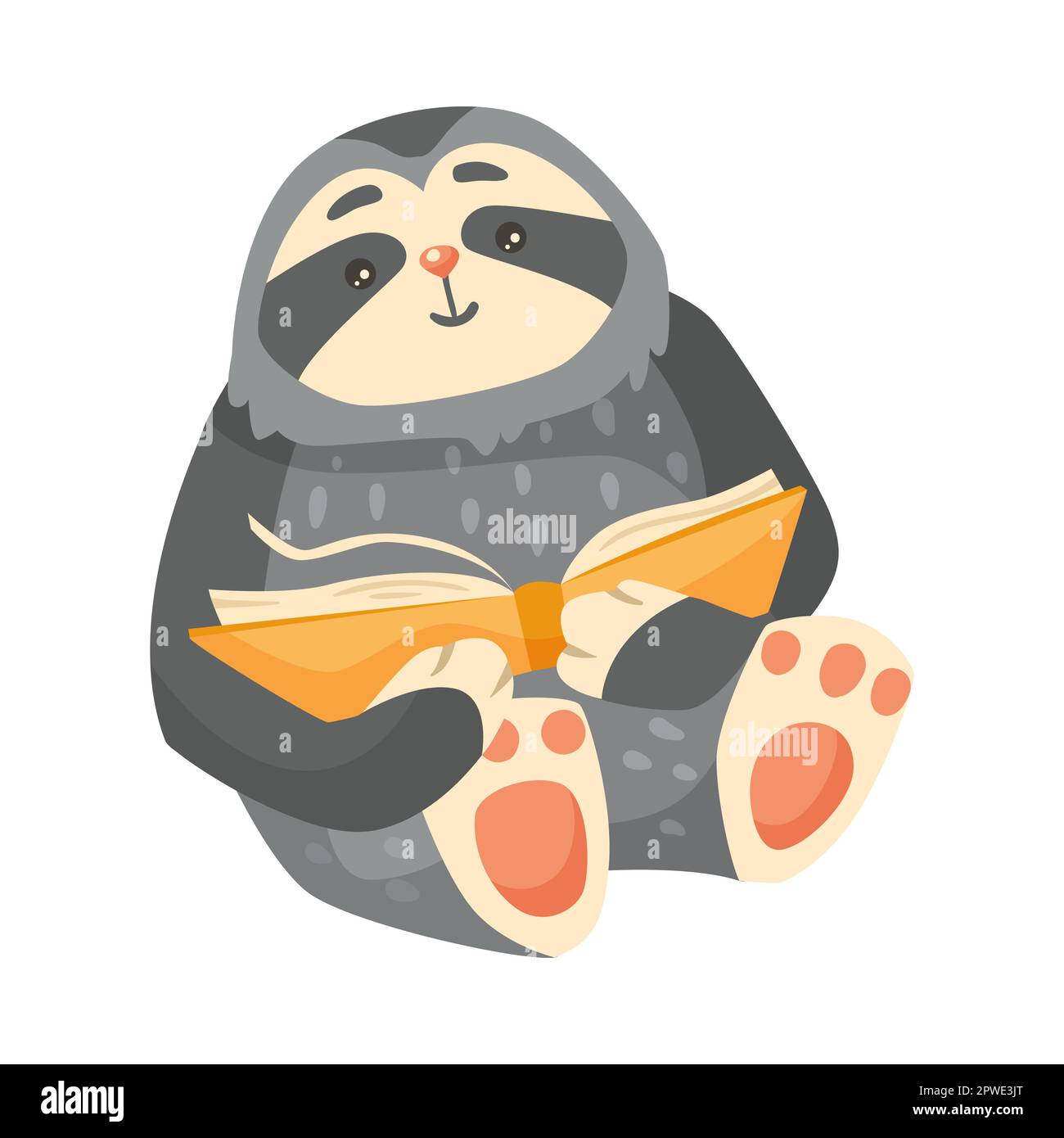 Cute sloth cartoon character reading vector illustration Stock Vector ...
