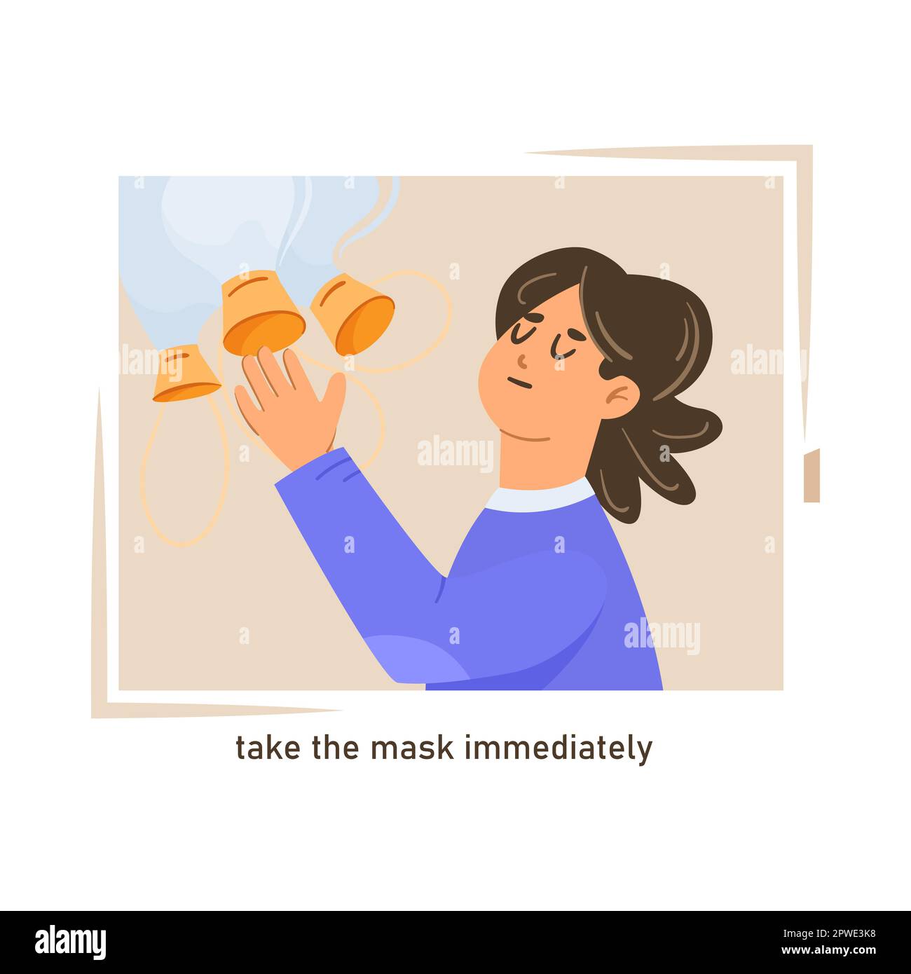 Step one of putting on oxygen mask cartoon illustration Stock Vector ...