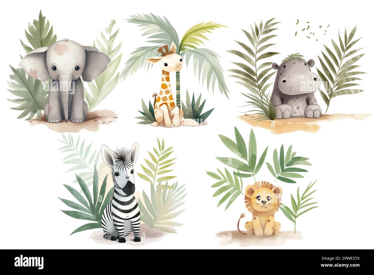 Watercolor elephant family hi-res stock photography and images - Alamy
