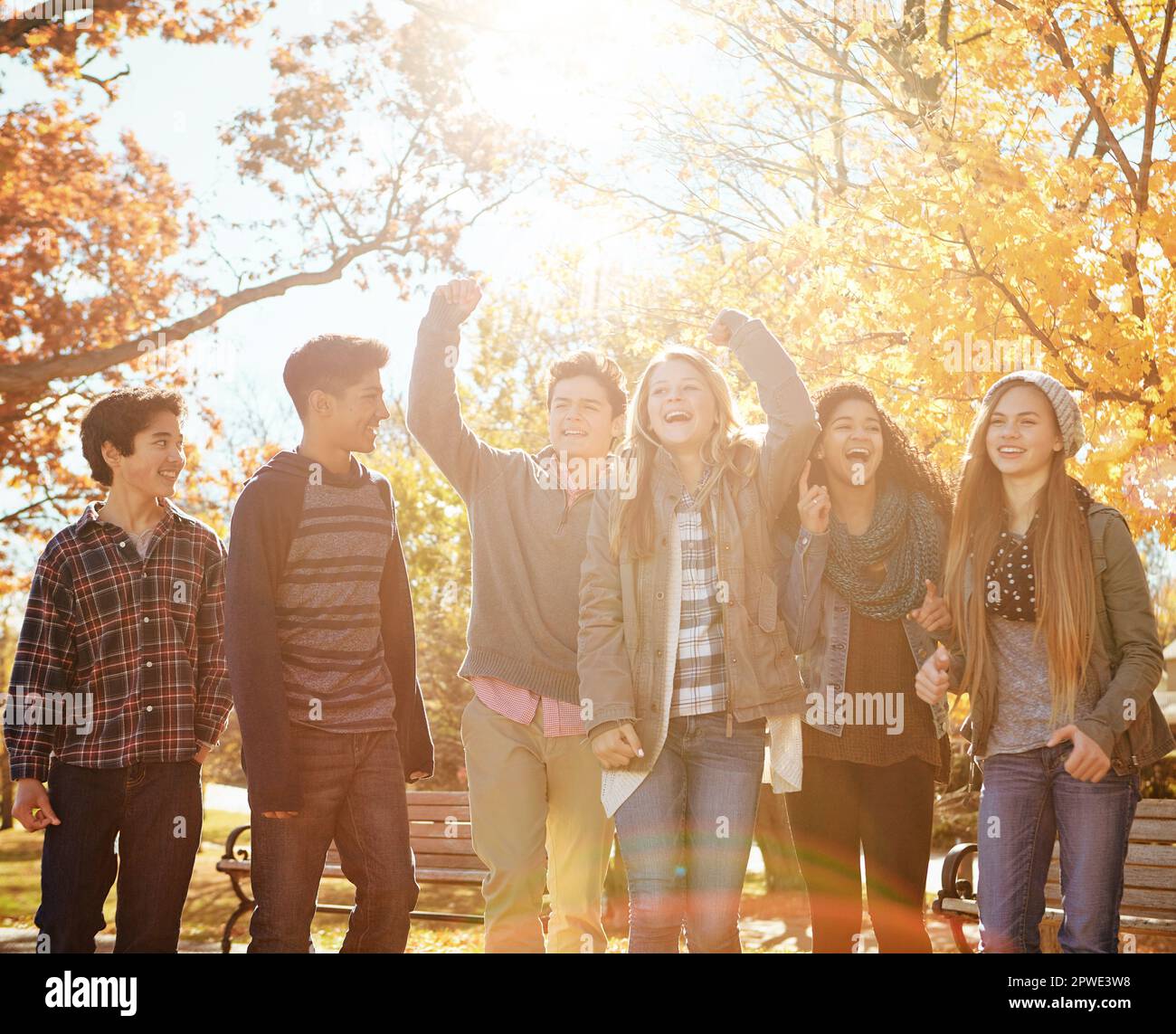 Good vibes only. a group of teenage friends enjoying an autumn day ...