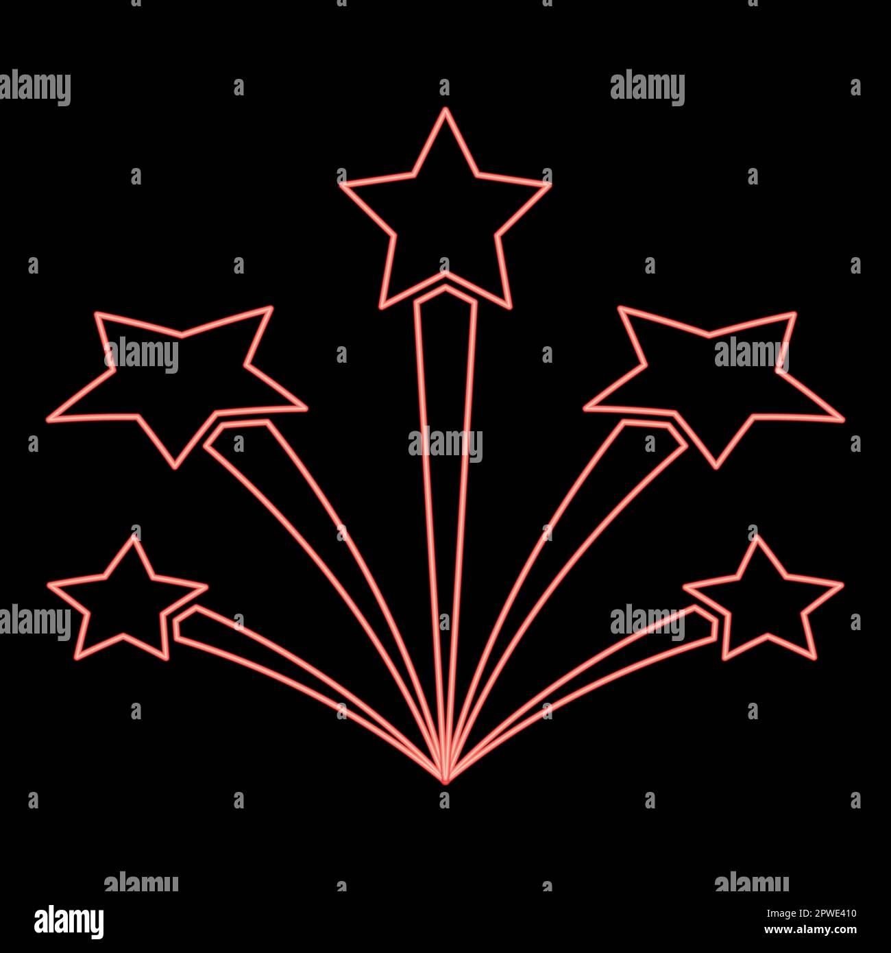 Neon salute with stars firework starry red color vector illustration ...