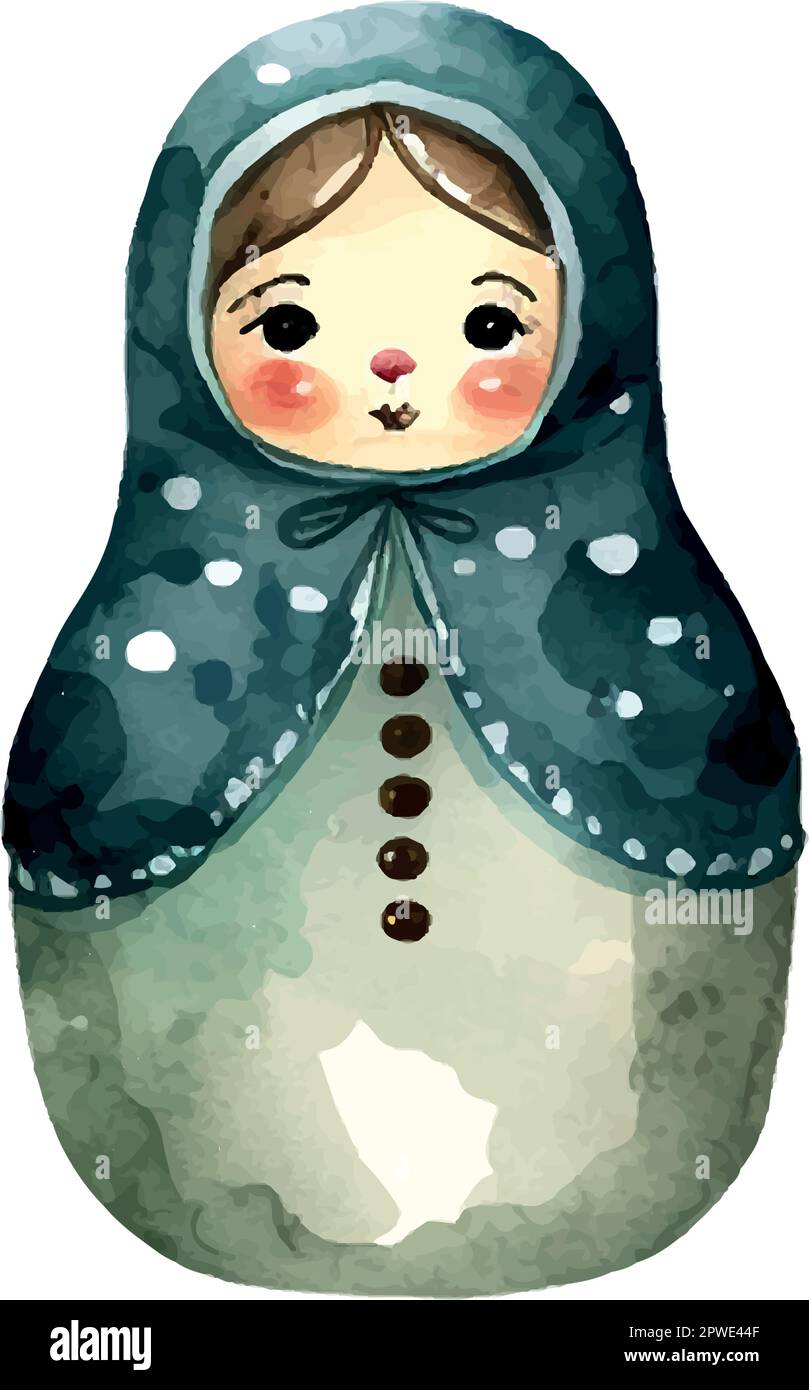 watercolor vector Russia matryoshka doll flowers Russian Day Stock ...