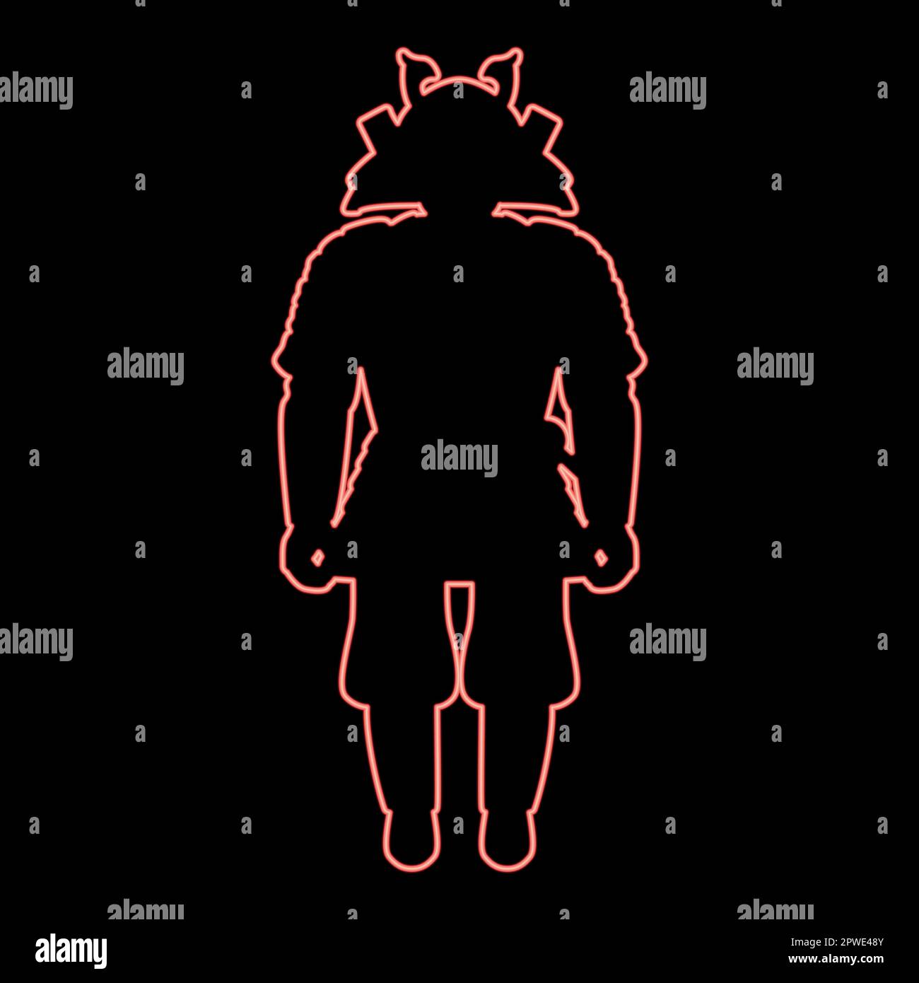 Neon samurai japanese war's hero silhouette warrior red color vector ...