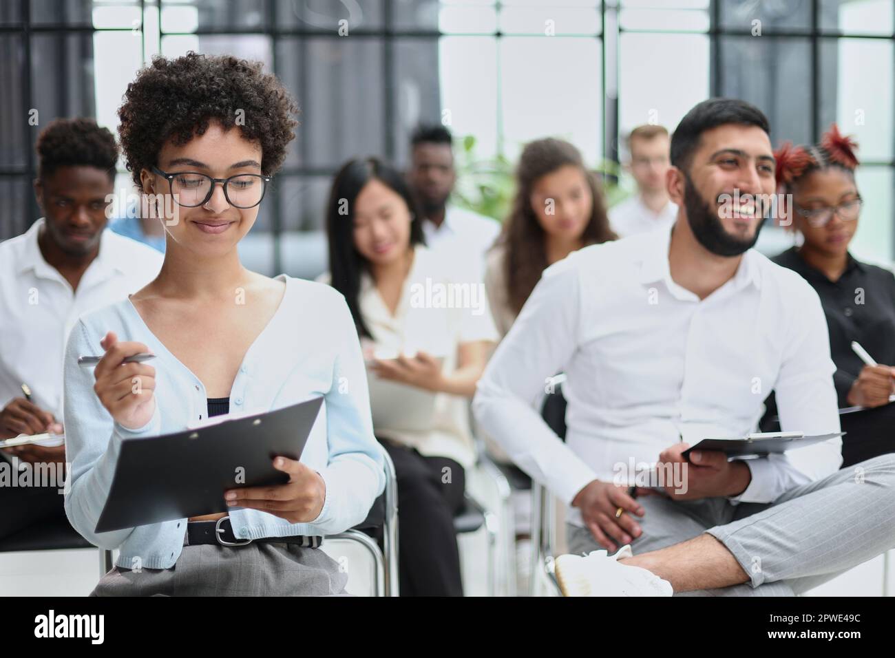 Business Conference and Presentation. Audience at the conference hall ...