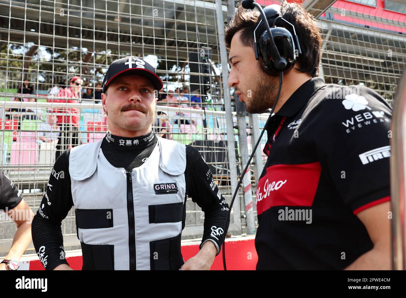 Baku, Azerbaijan. 30th Apr, 2023. Valtteri Bottas (FIN) Alfa Romeo F1 Team with Alexander Chan ...
