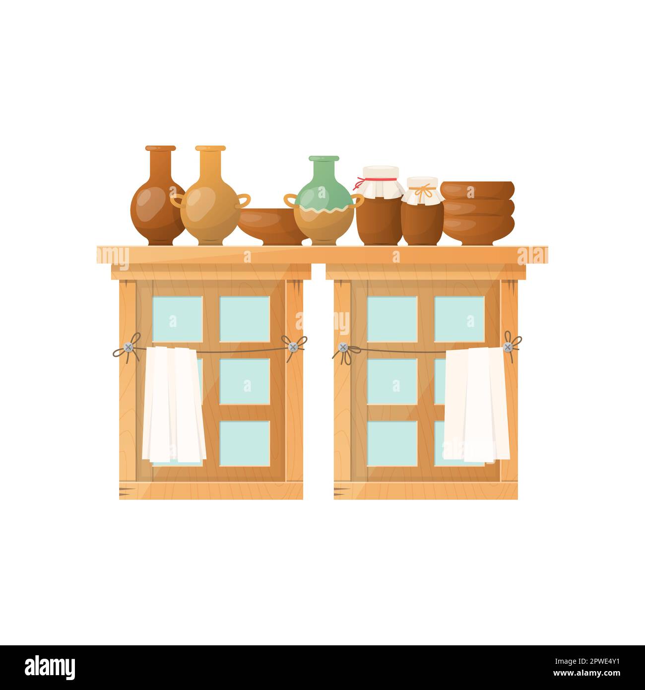 Old Russian hut window with pots and bottles vector illustration Stock ...