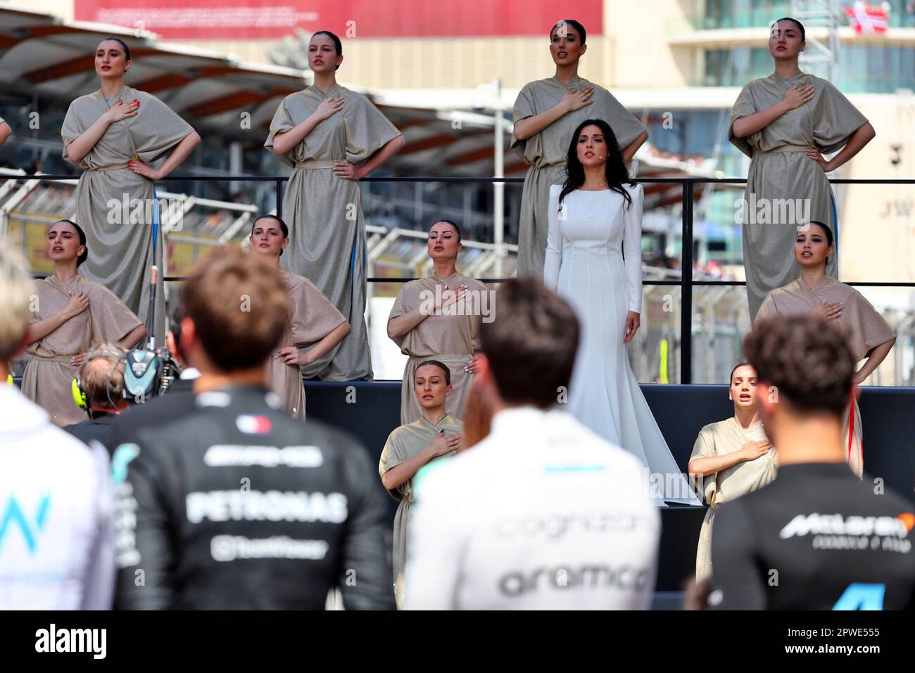 Baku, Azerbaijan. 30th Apr, 2023. Grid atmosphere - national anthem ...