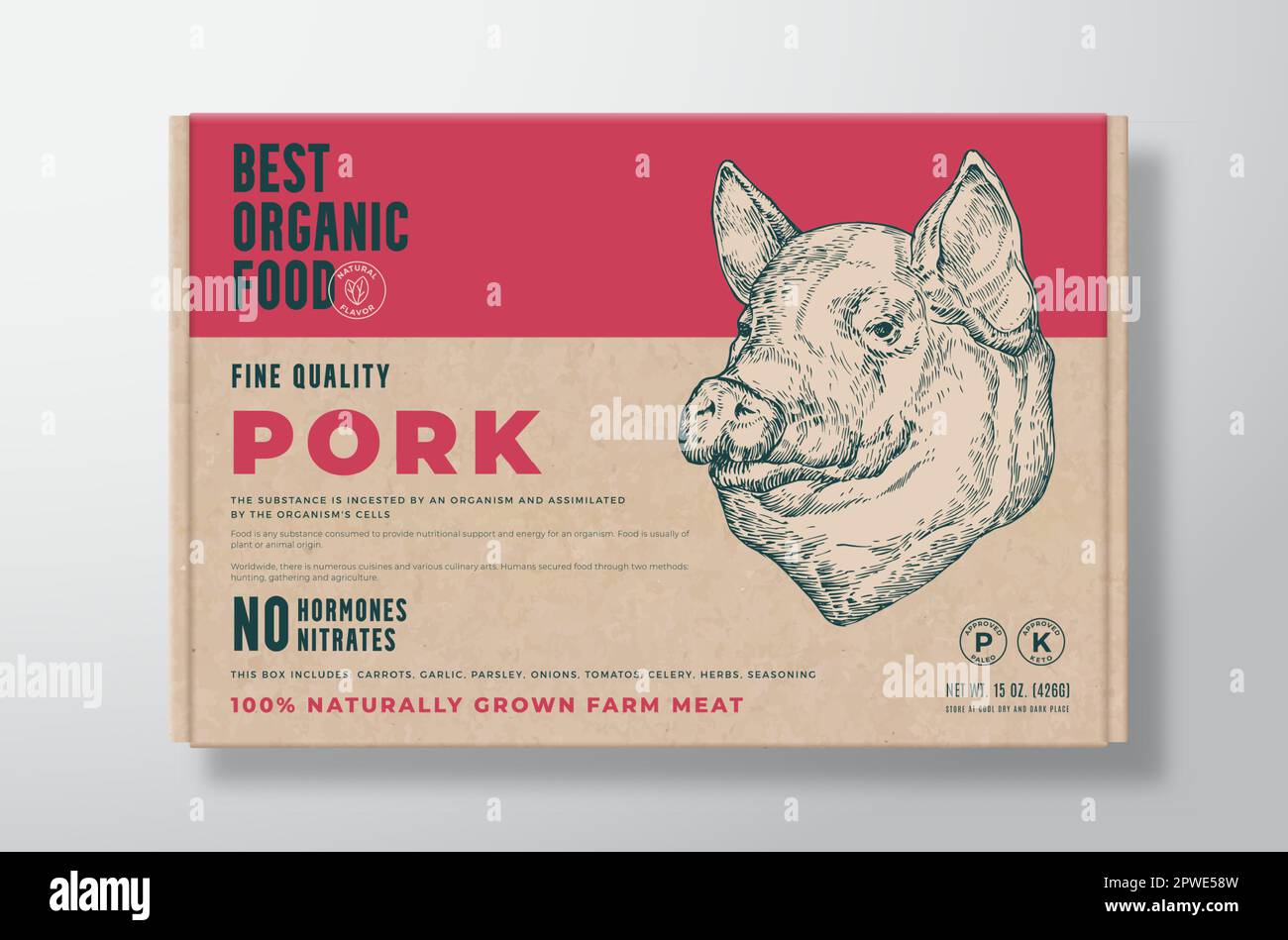 Organic Pork Meat Vector Food Packaging Label Design on a Craft ...