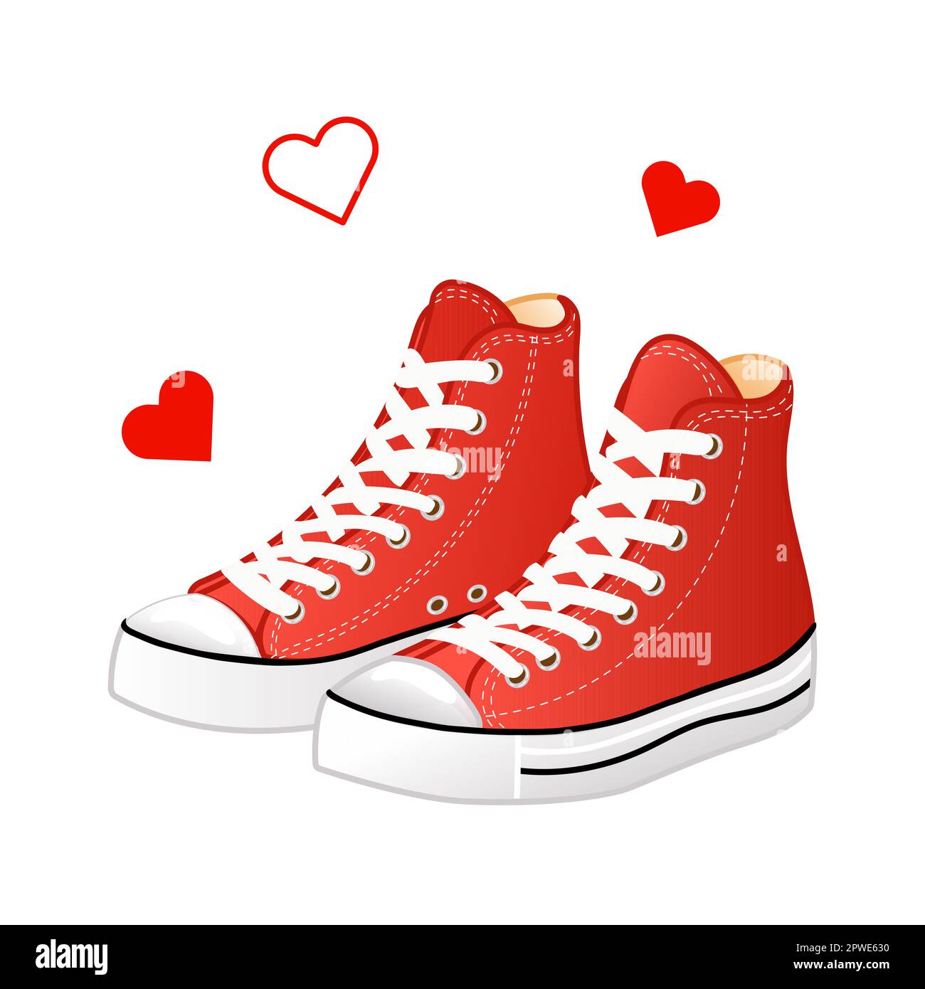 Vector illustration of red high sneakers in cartoon style. Sneakers and ...