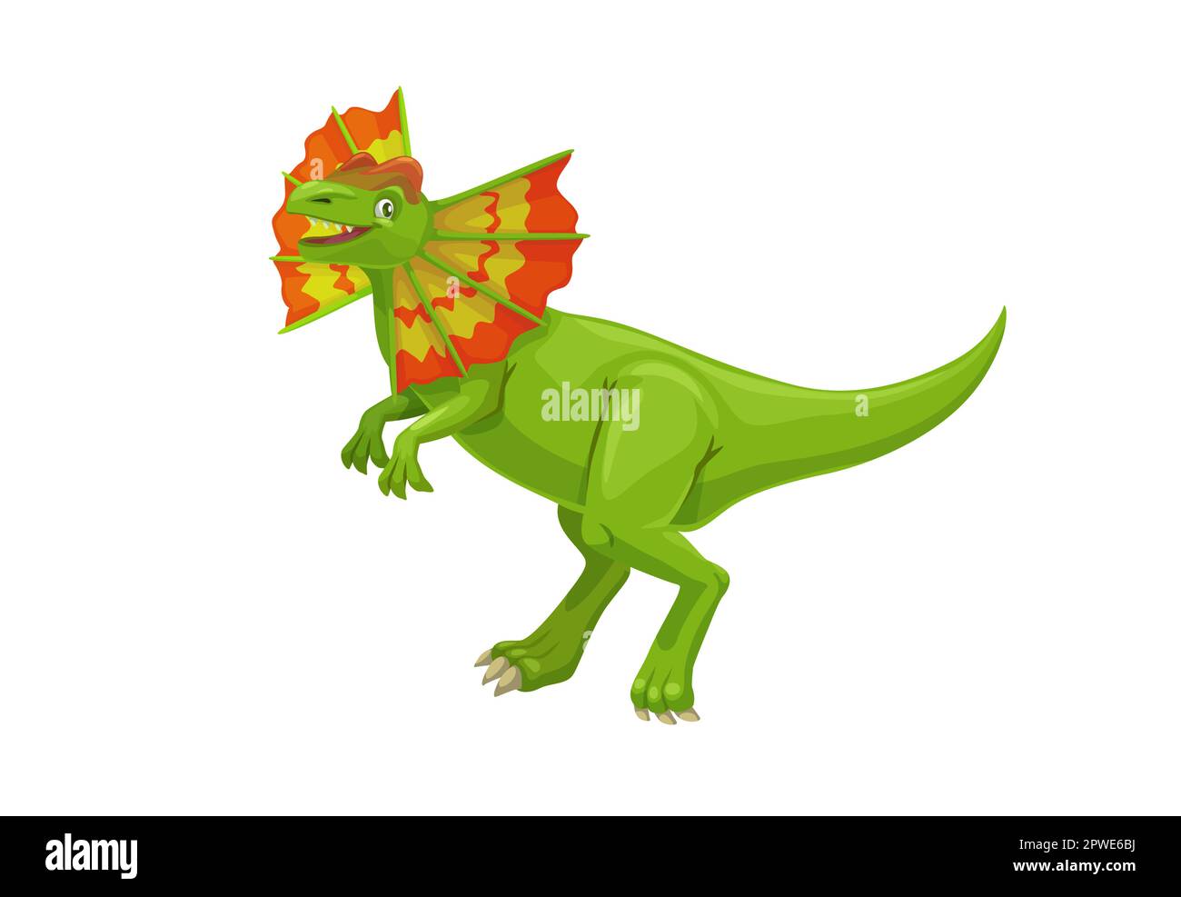 Cartoon dilophosaurus dinosaur character. Isolated vector carnivore genus of theropod dino that ...