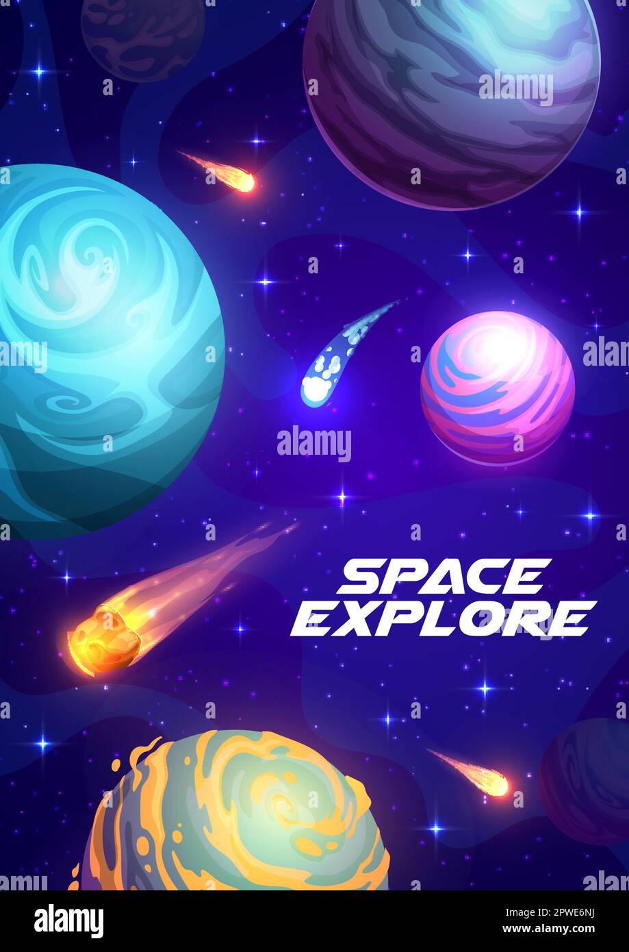 Cartoon space galaxy planets, comets and stars of futuristic universe ...