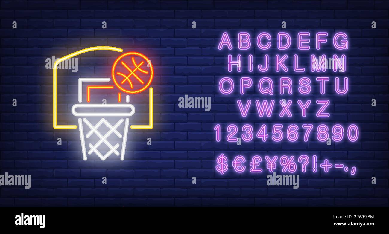 Basketball flying into hoop neon sign Stock Vector Image & Art - Alamy