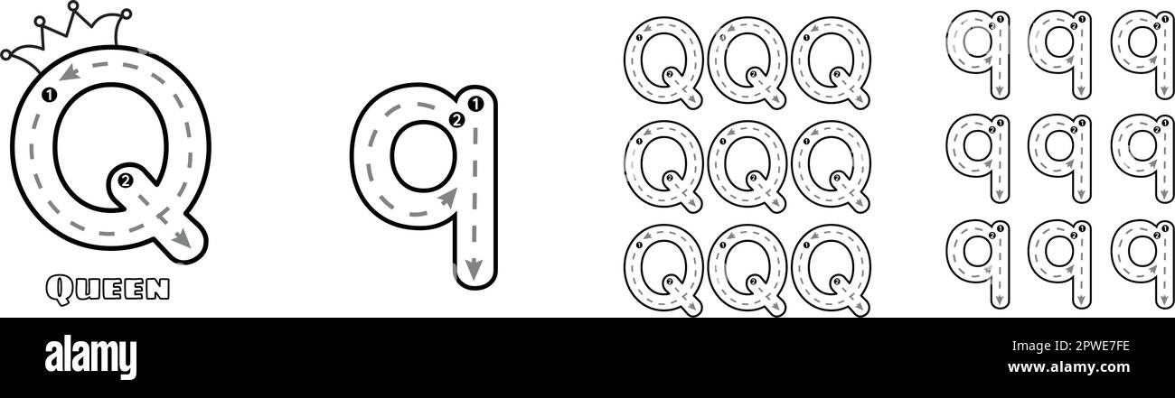 Letter Q trace uppercase and lowercase ABC alphabet worksheet for kids ...