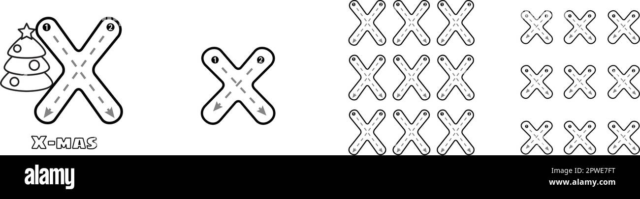 Letter X trace uppercase and lowercase ABC alphabet worksheet for kids ...