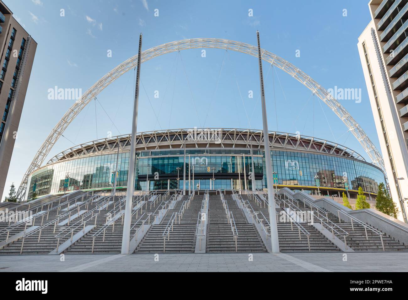 Wembley Stadium and the Olympic Steps. Centenary '100' logo graphic on ...