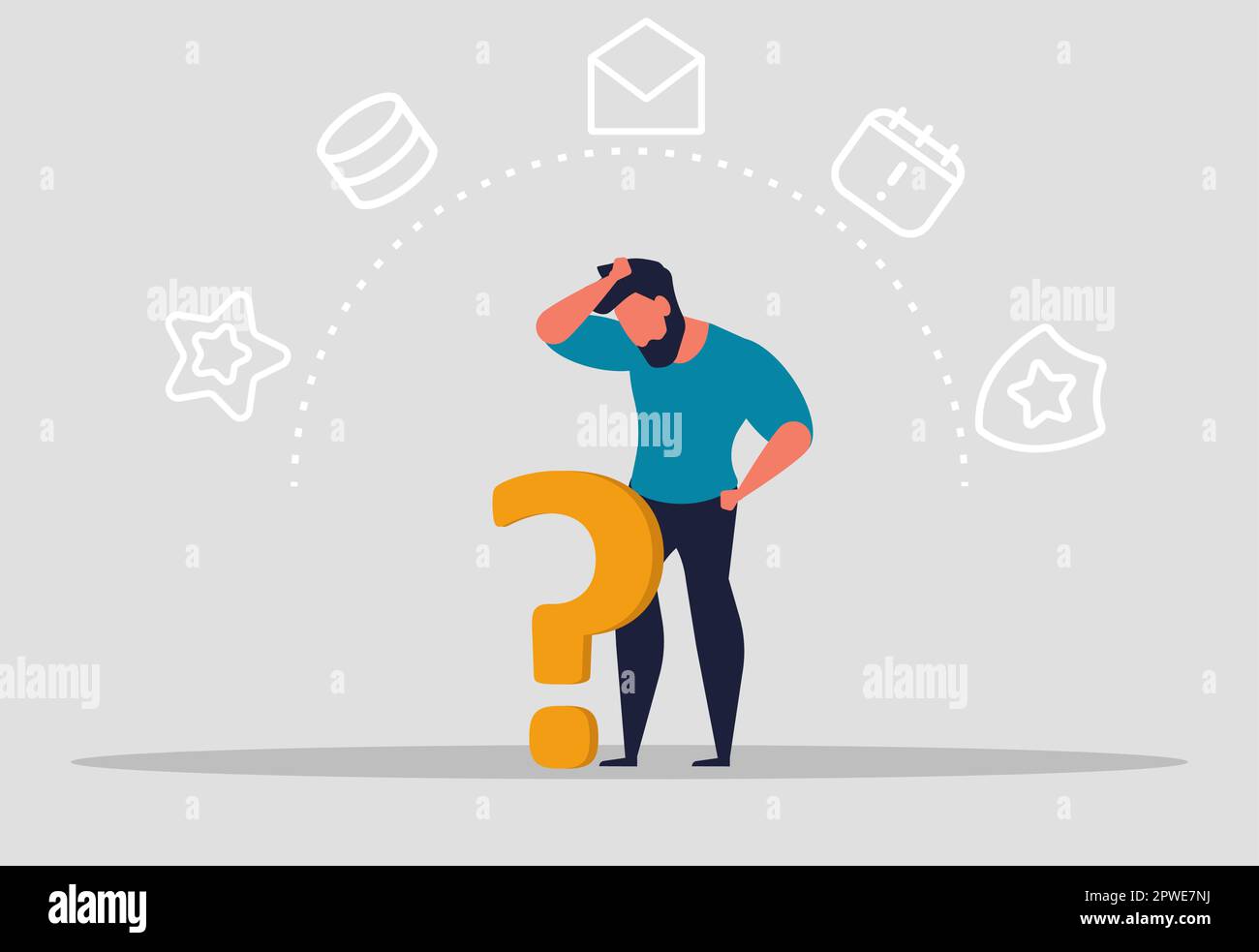 The process of human thinking. A man thinks and solves problems ...