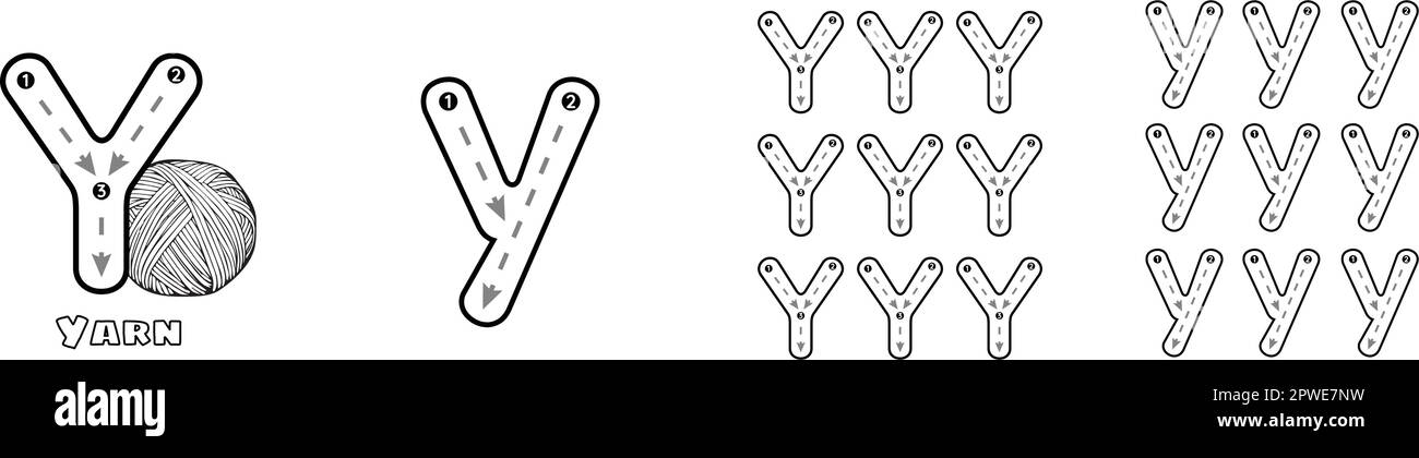 Letter Y trace uppercase and lowercase ABC alphabet worksheet for kids ...