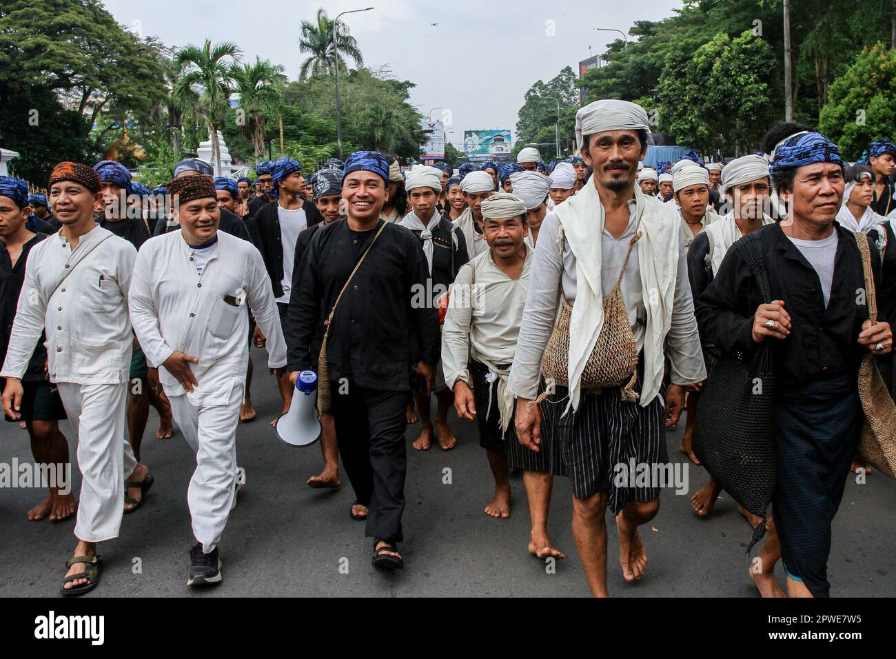 Serang, Indonesia. 29th Apr, 2023. Baduy people participate in a series ...