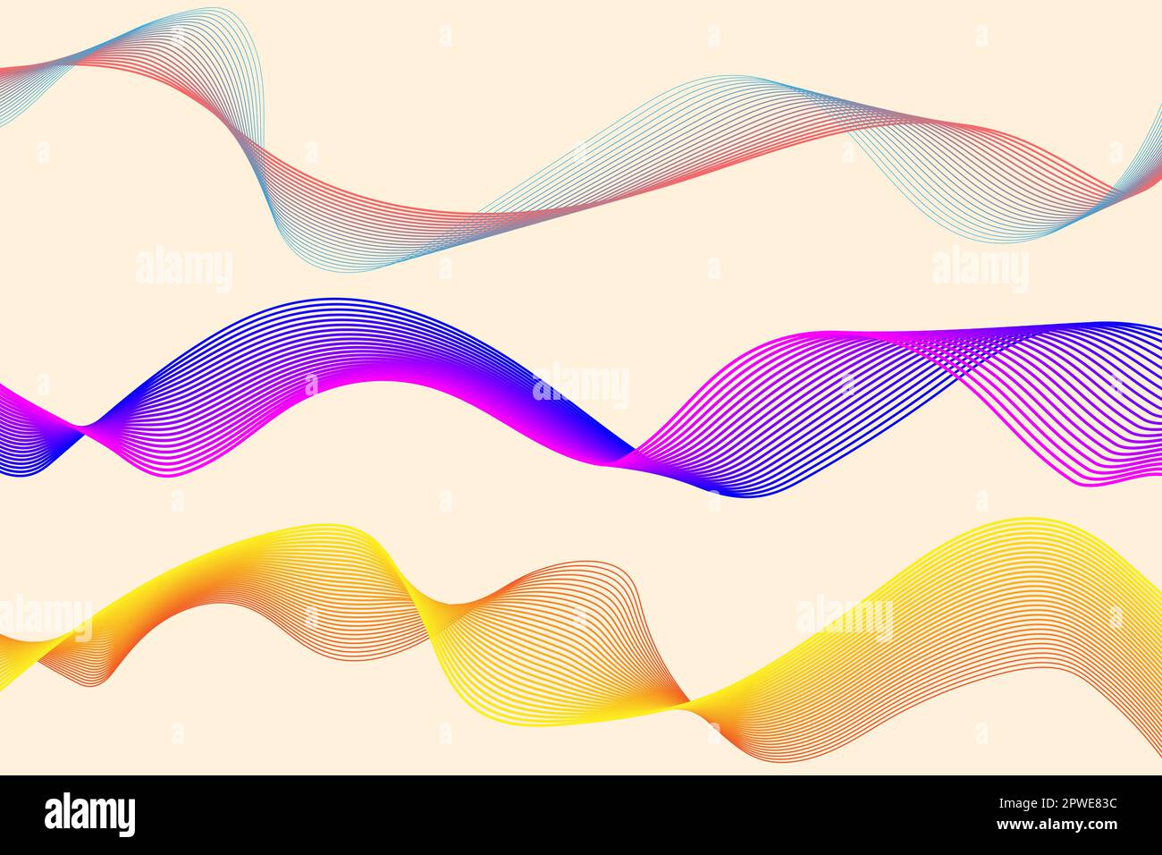 three wavy twisted mesh ribbons made of lines on a light background ...