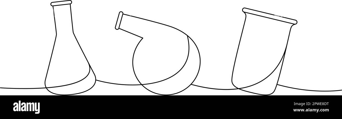 Laboratory glass equipment one line continuous drawing. Conical flask ...