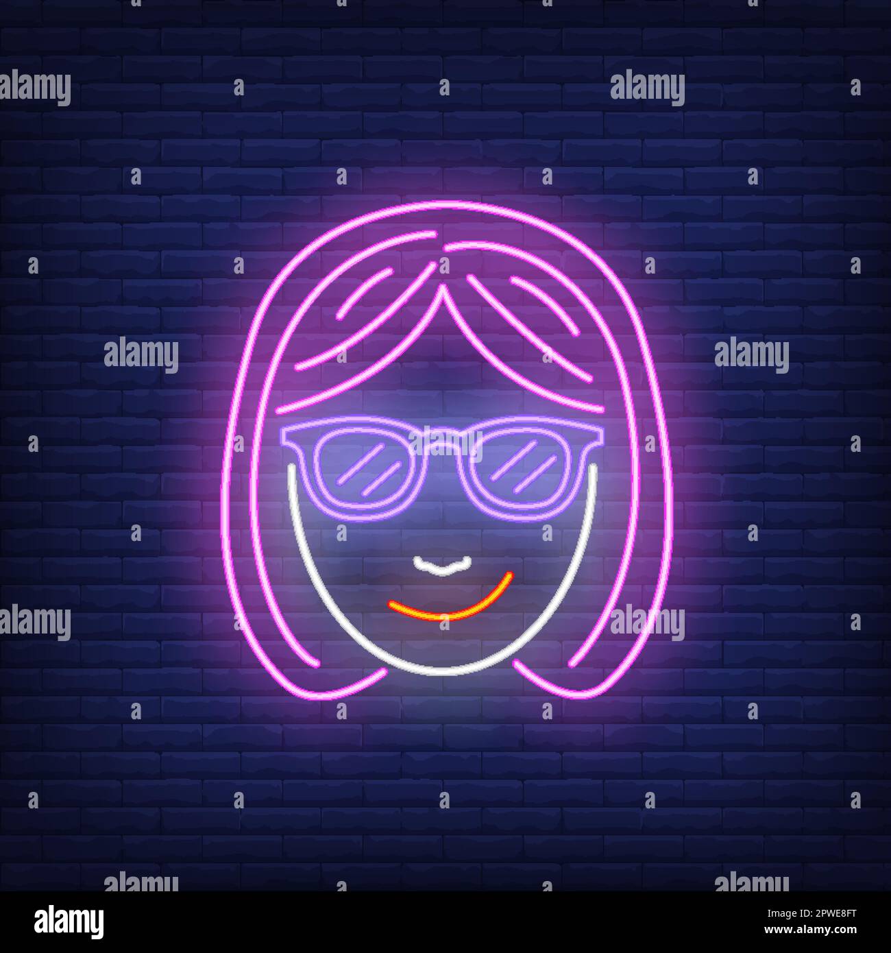 Smiling young woman wearing sunglasses neon sign Stock Vector Image ...