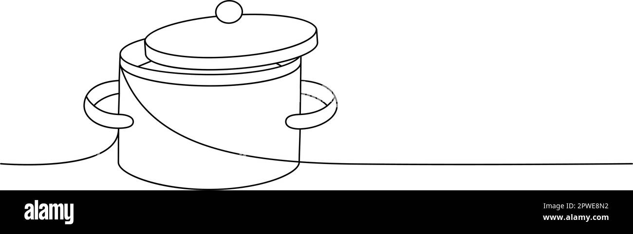 Pot with lid, pot, saucepan one line continuous drawing. Kitchen tools ...