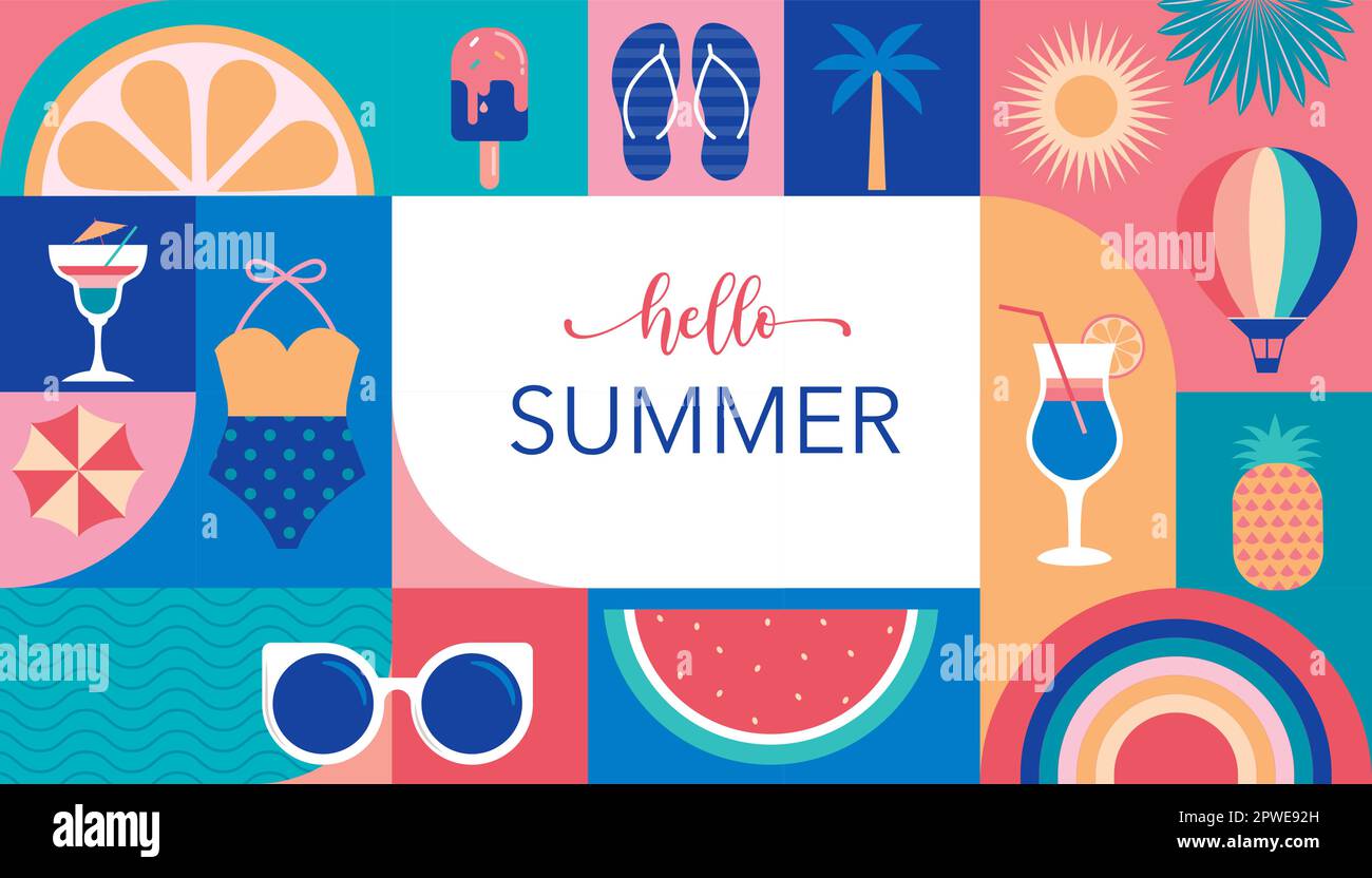 Colorful Geometric Summer Background, poster, banner. Summer time fun ...