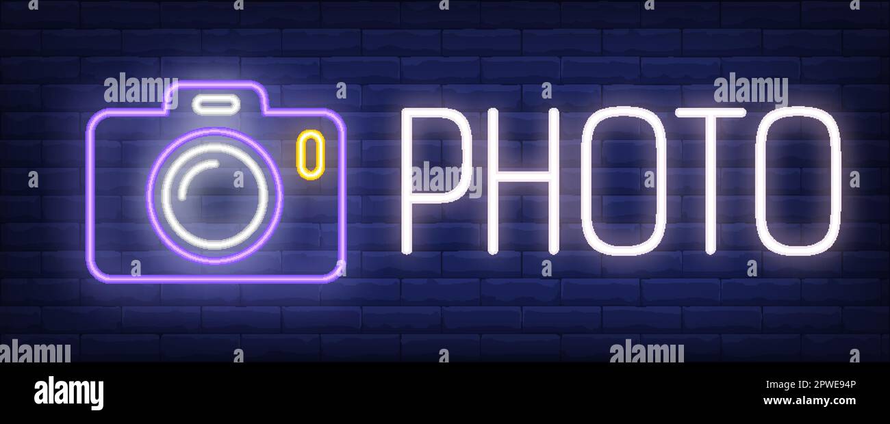 Photo neon text with camera Stock Vector Image & Art - Alamy