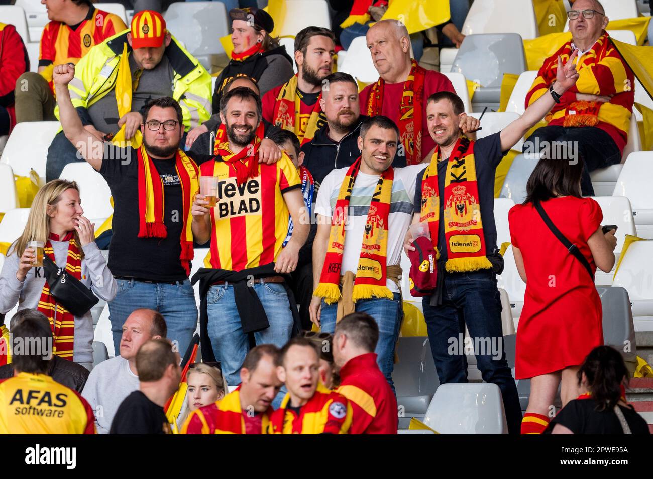 Brussels, Belgium. 30th Apr, 2023. Mechelen's supporters pictured ...