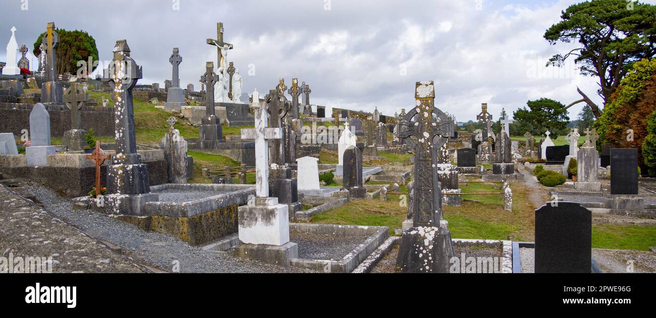 An ancient Christian cemetery in Ireland. Stone tombstones, Celtic ...