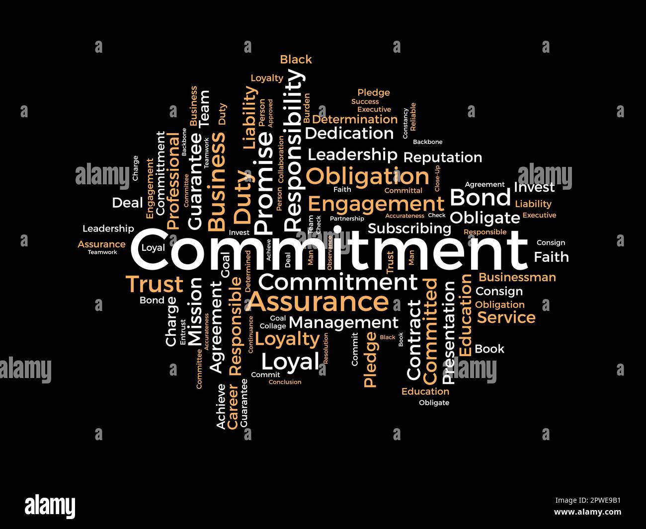 Word cloud background concept for Commitment. Responsibility engagement, business contract ...