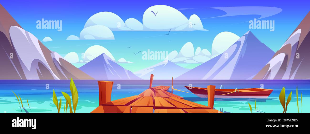 Dock pier lake bay sunlight Stock Vector Images - Alamy