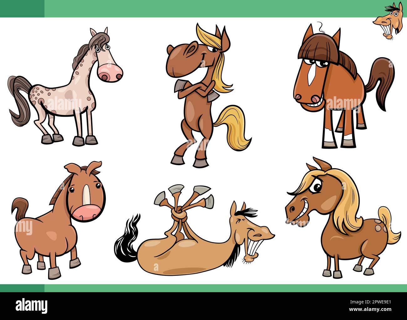 Cartoon illustration of horses farm animals comic characters set Stock ...