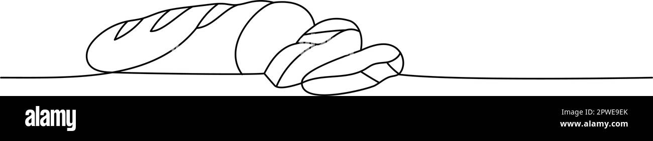 Sliced pieces bread one line continuous drawing. Bakery pastry products ...