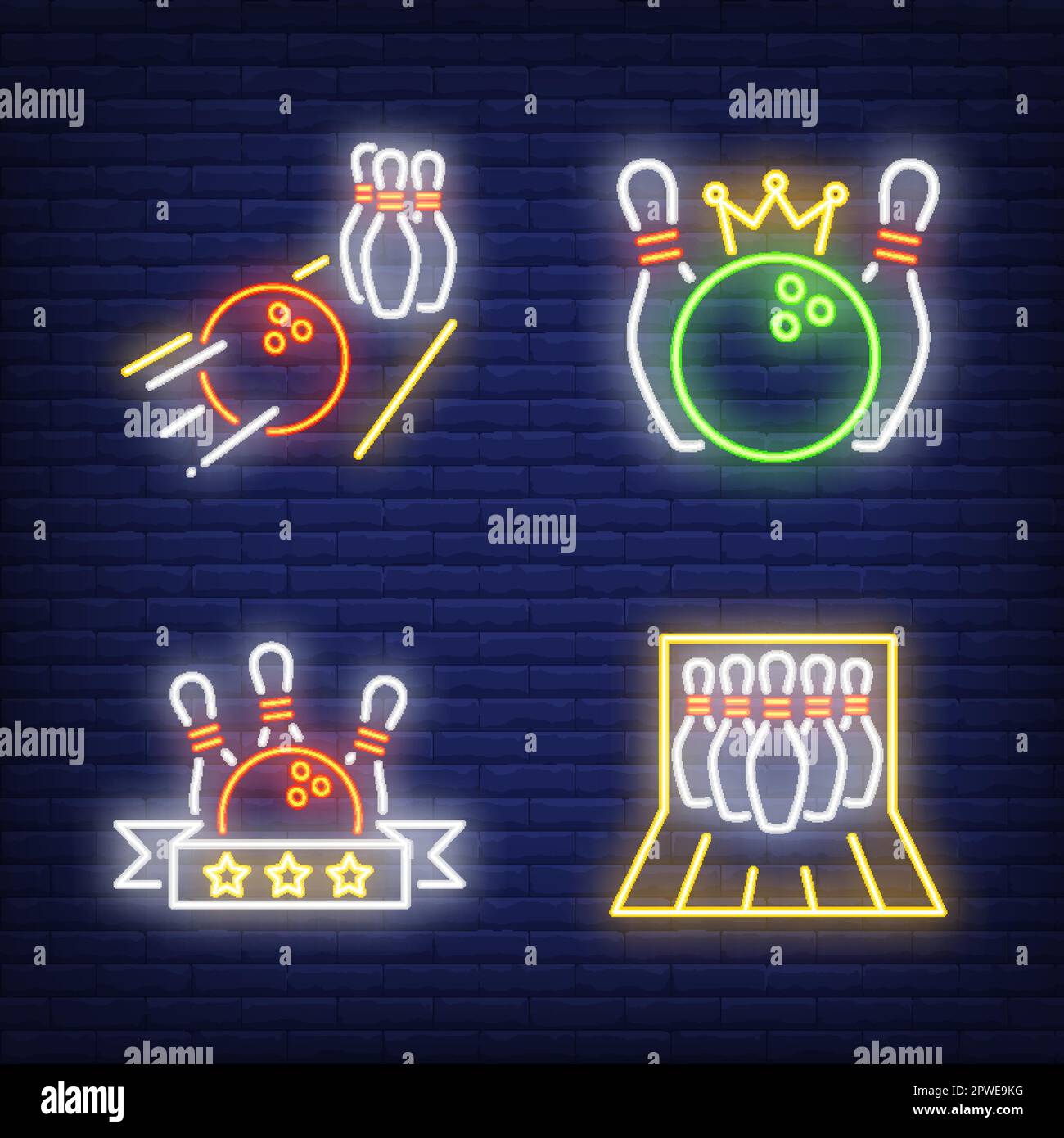 Bowling balls and skittles neon signs set Stock Vector Image & Art - Alamy