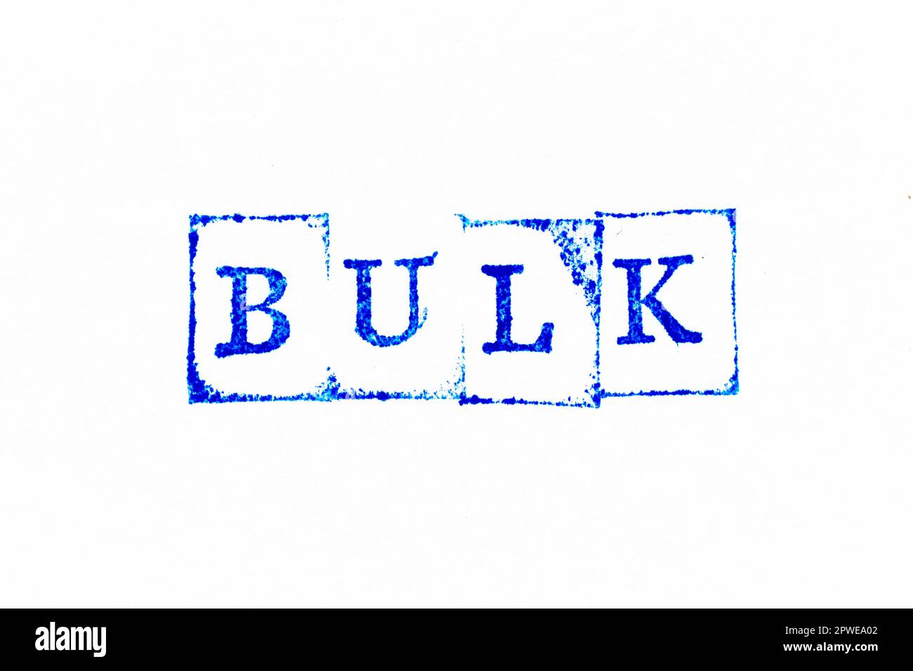 Blue color ink rubber stamp in word bulk on white paper background ...